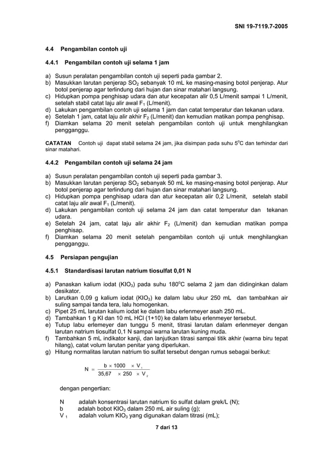 SNI 19-7119.7-2005 tentang Udara Ambien - Bagian 7: Cara Uji Kadar Sulfur Dioksida (SO2) dengan ...