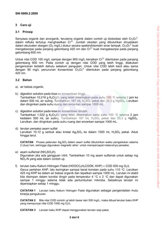 SNI 6989.2:2009 tentang Air dan Air Limbah - Bagian 2: Cara Uji Kebutuhan Oksigen Kimiawi ...