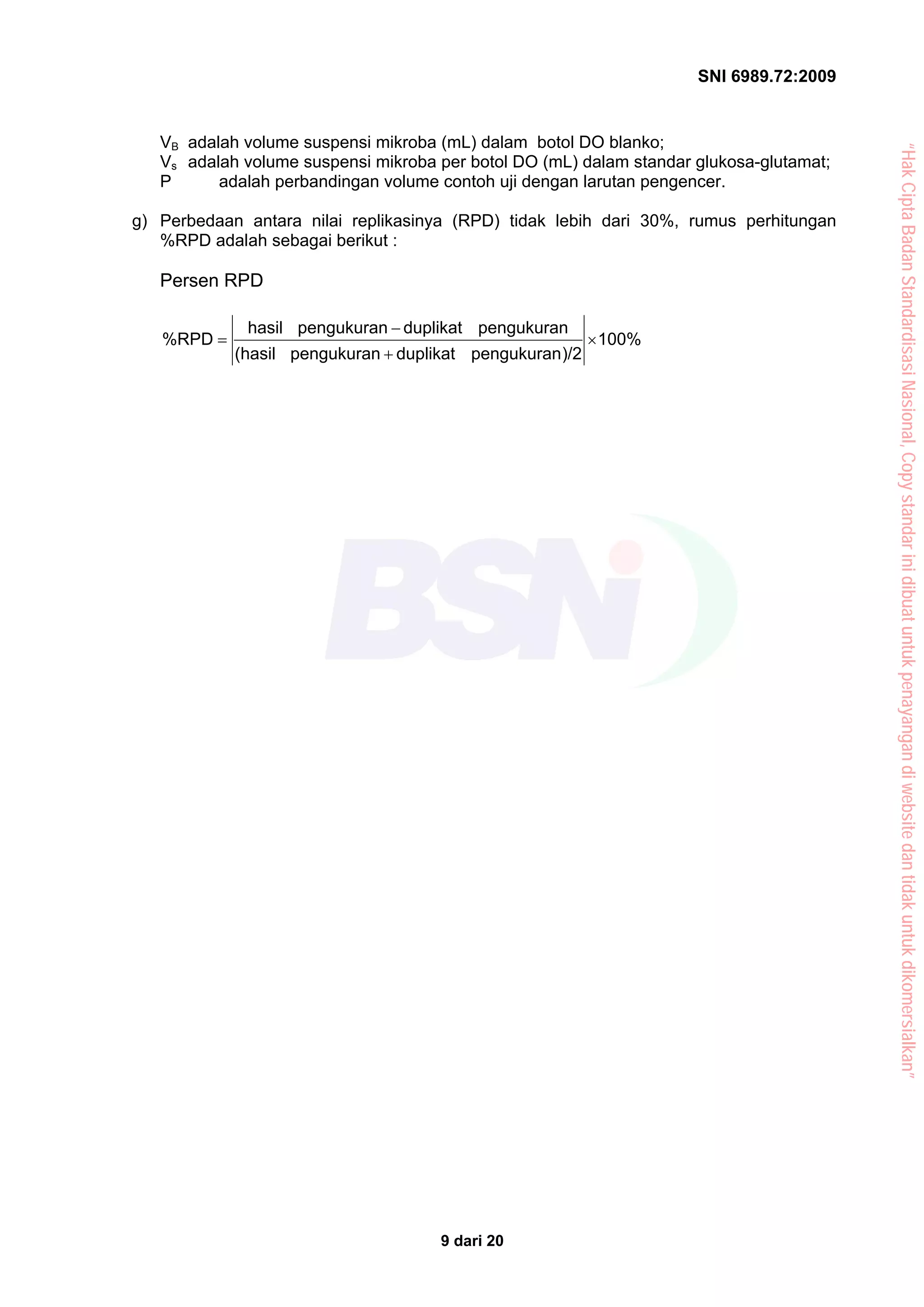 SNI 6989.72:2009 tentang Air dan Air Limbah - Bagian 72: Cara Uji Kebutuhan Oksigen Biokimia ...