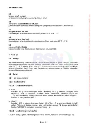 SNI 6989.72:2009 tentang Air dan Air Limbah - Bagian 72: Cara Uji Kebutuhan Oksigen Biokimia ...
