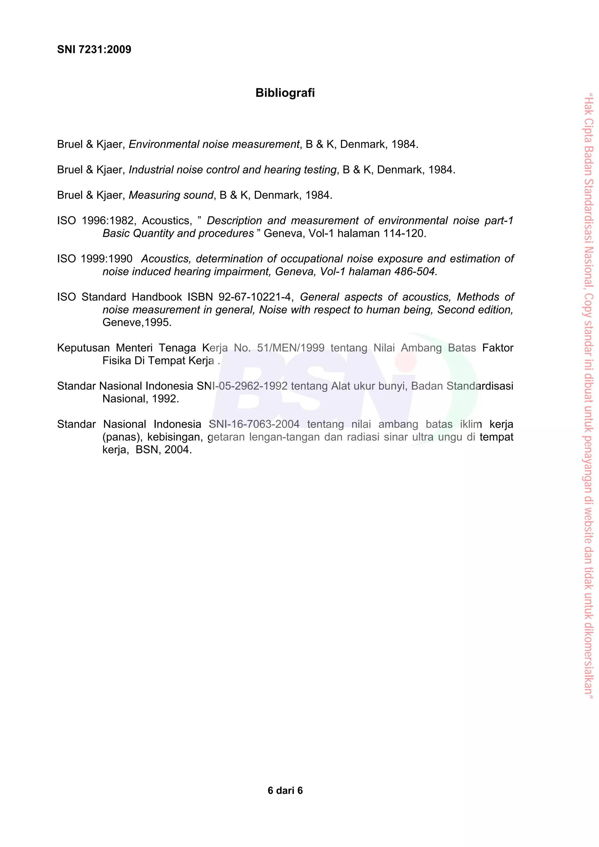 SNI 7231:2009 tentang Metoda Pengukuran Intensitas Kebisingan di Tempat Kerja | PDF