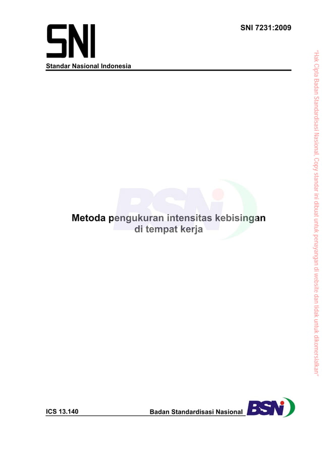 SNI 7231:2009 tentang Metoda Pengukuran Intensitas Kebisingan di Tempat Kerja | PDF