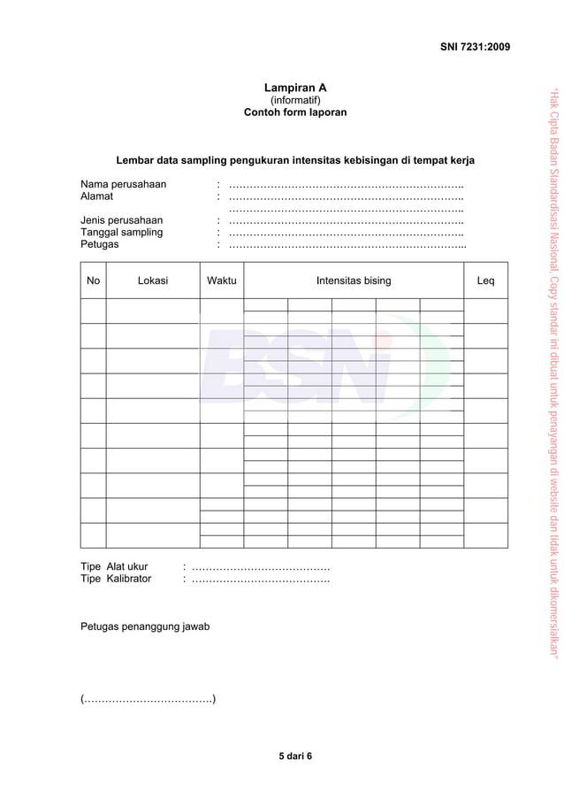 SNI 7231:2009 tentang Metoda Pengukuran Intensitas Kebisingan di Tempat Kerja | PDF