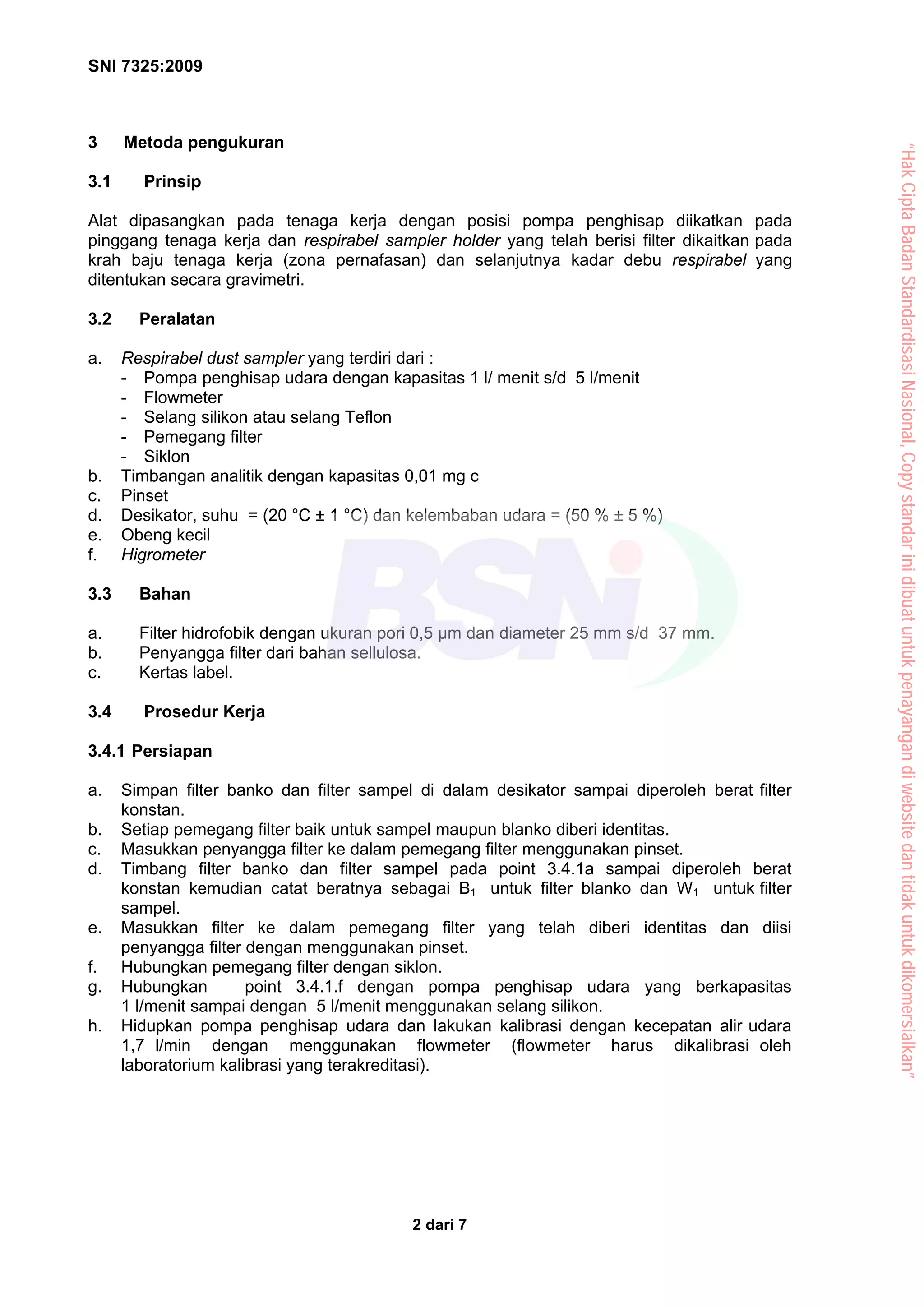 SNI 7325:2009 tentang Metoda Pengukuran Kadar Debu Respirabel di Udara ...