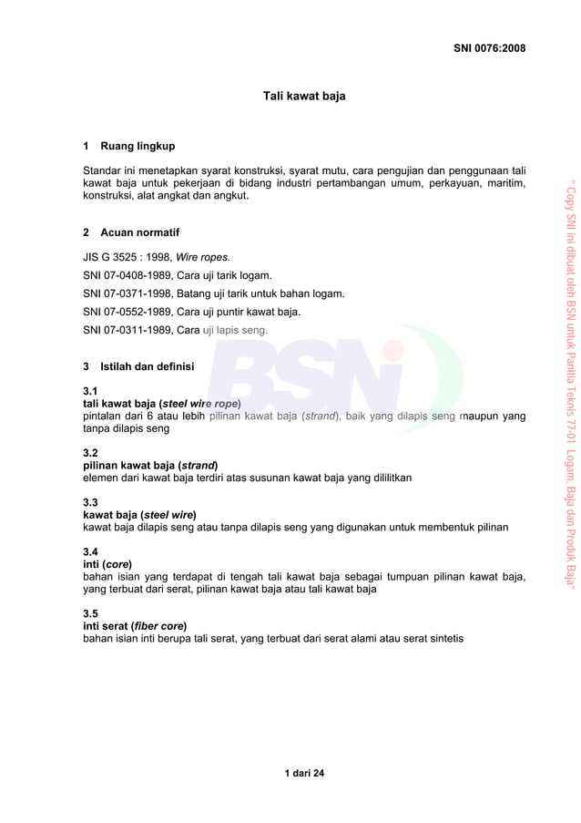 Sni tali kawat baja | PDF