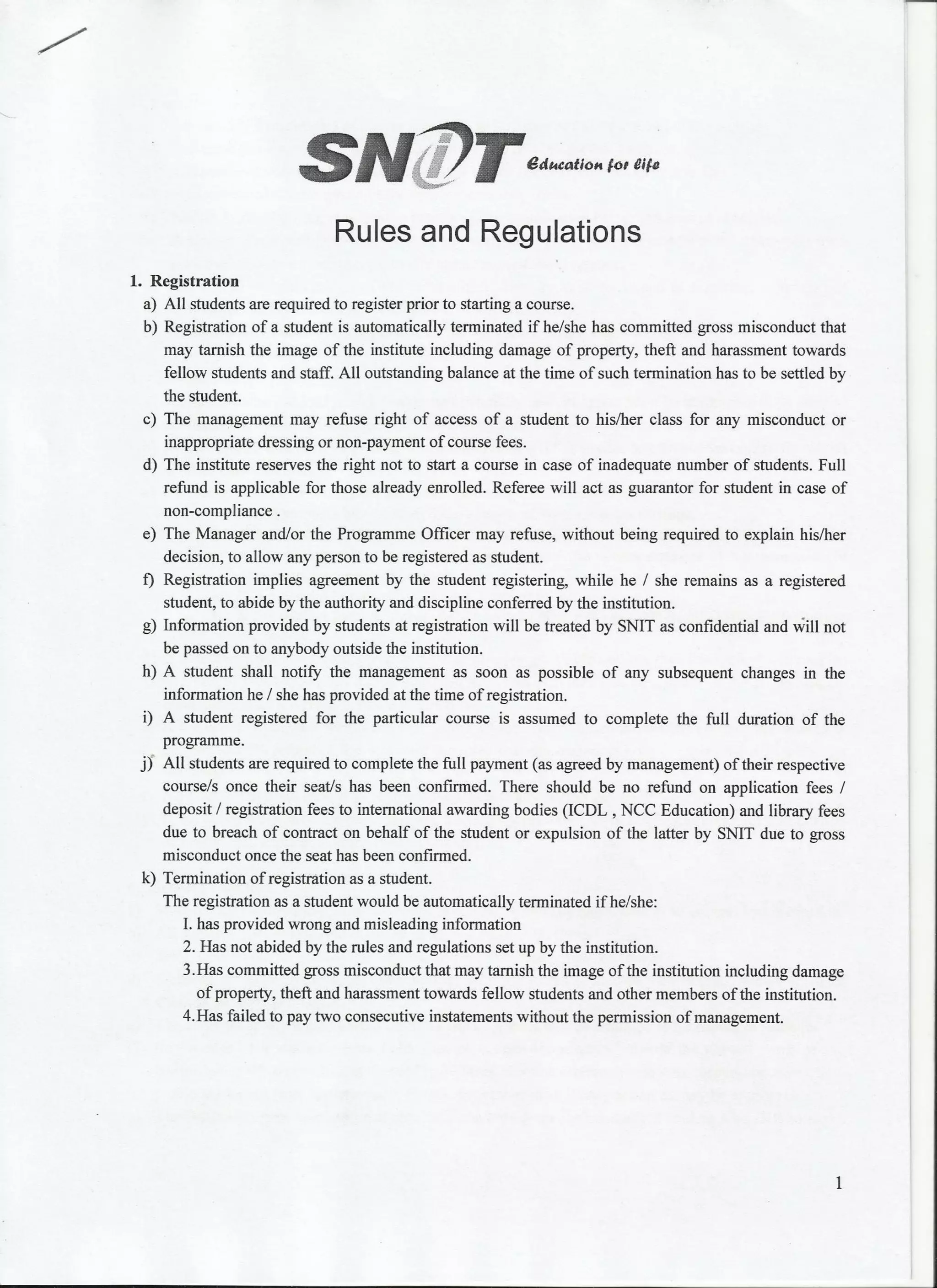 Snit rules and regulations | PDF