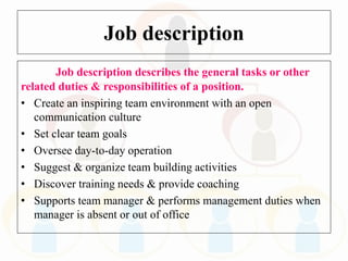 Job Description of Team Leader | PPT