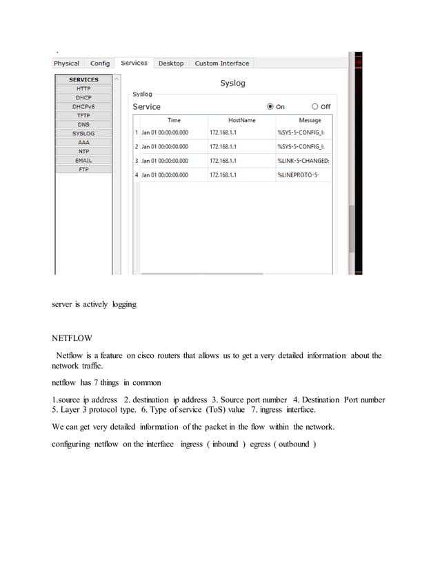 Packet Tracer: SNMP, Netflow, Sys-log | DOCX