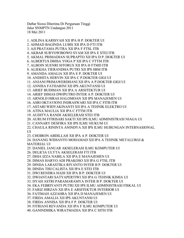SNMPTN 2011 SMA NEGERI 8 JAKARTA | PDF