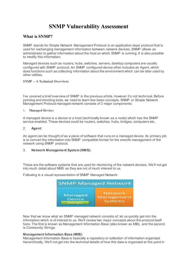 Snmp vulnerability assessment | PDF