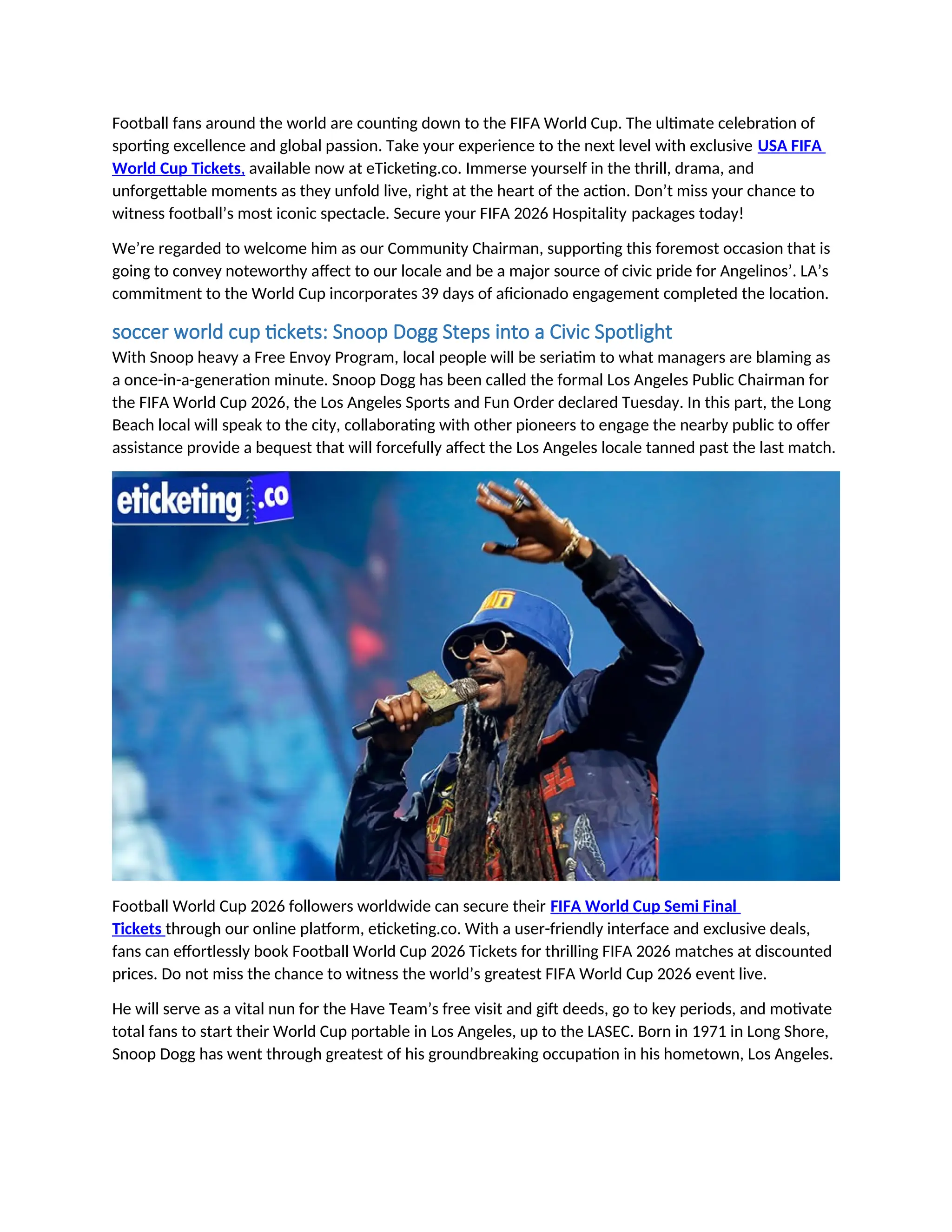 Snoop Dogg Becomes Official Ambassador for Los Angeles’ FIFA World Cup ...