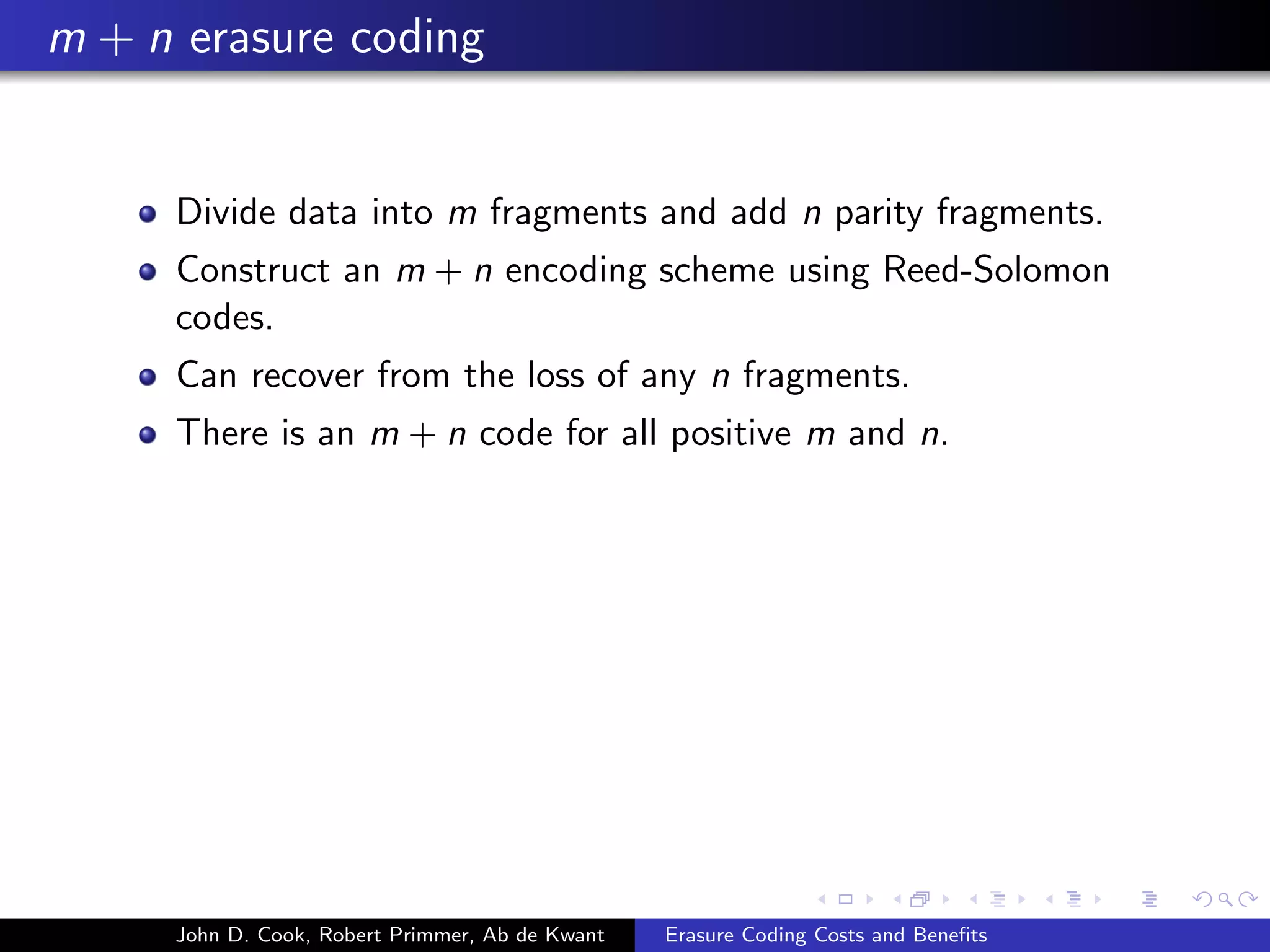 Erasure Coding Costs and Benefits | PPT