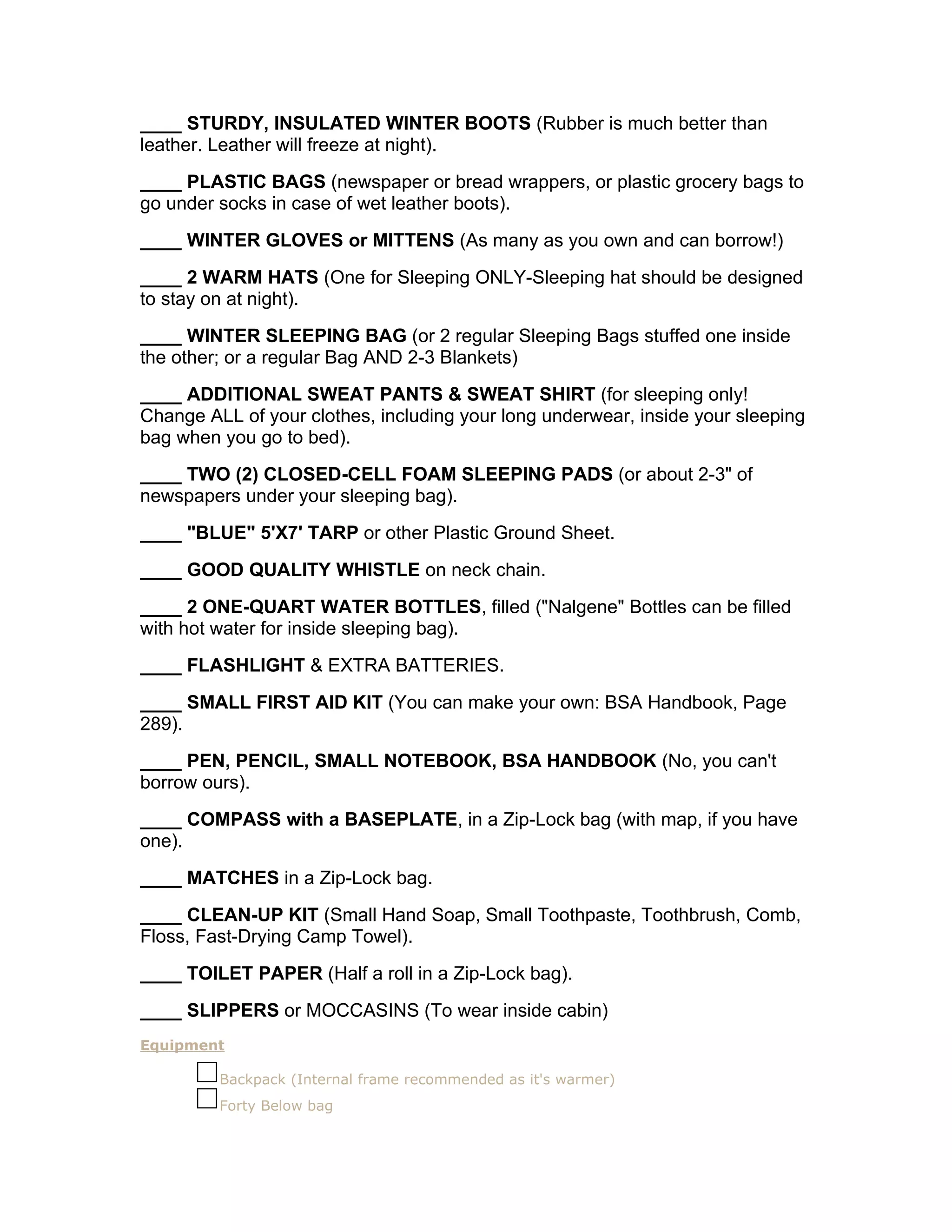 Snow cave checklist | RTF