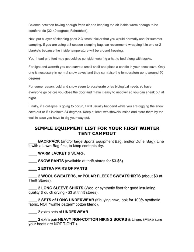 Snow cave checklist | PDF