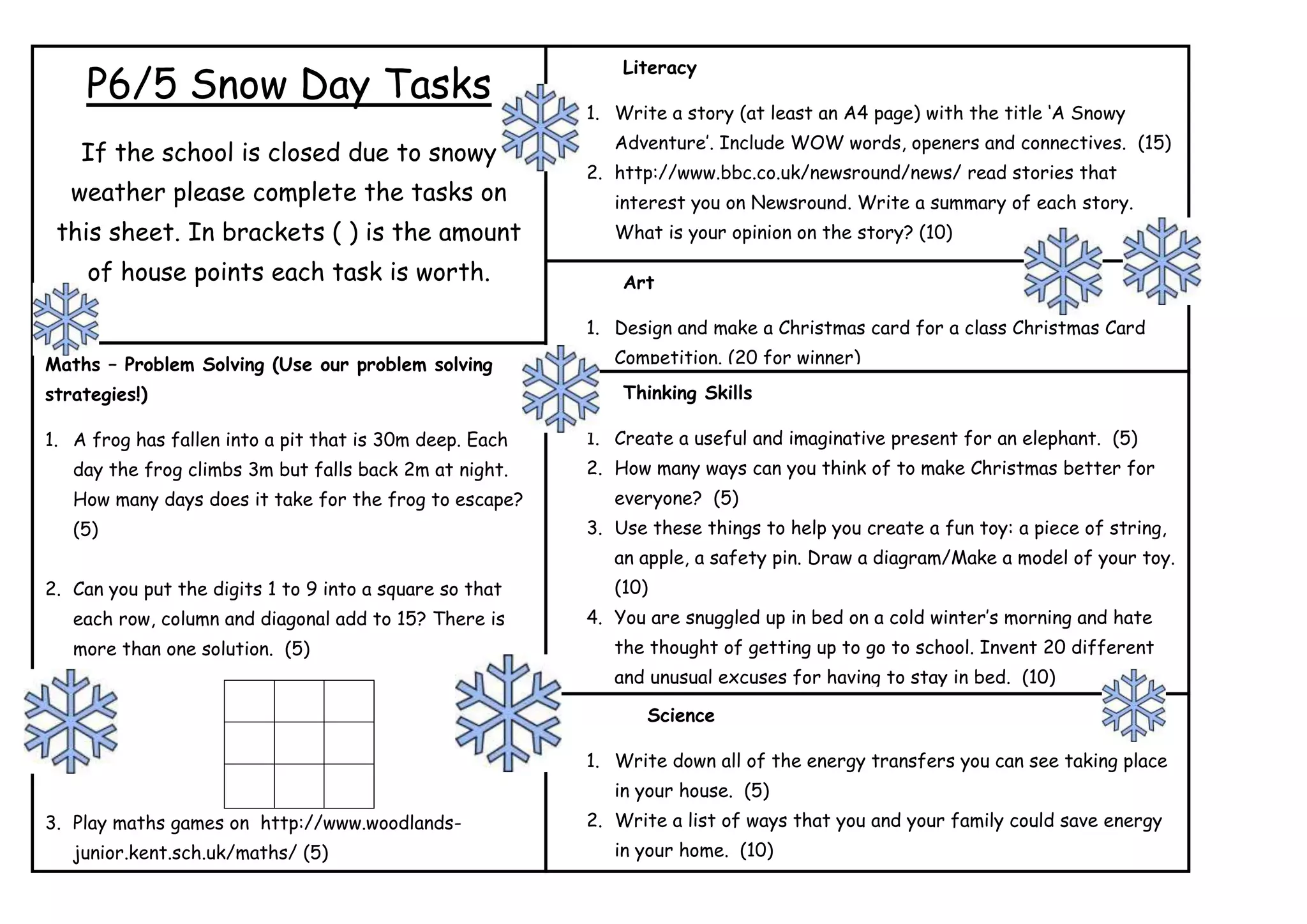 P6/5 Snow day tasks homework | PPT