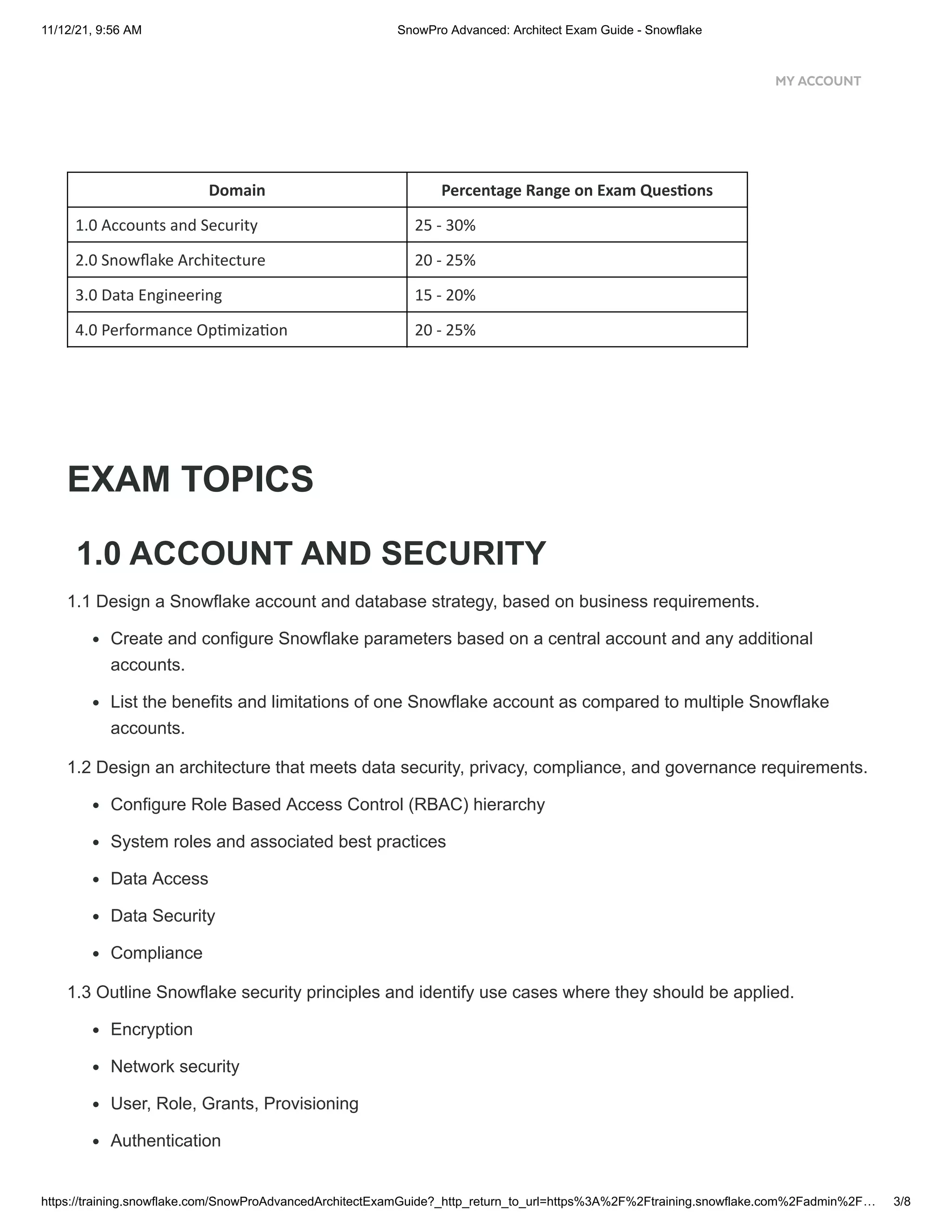 Snow pro advanced architect exam guide - snowflake | PDF