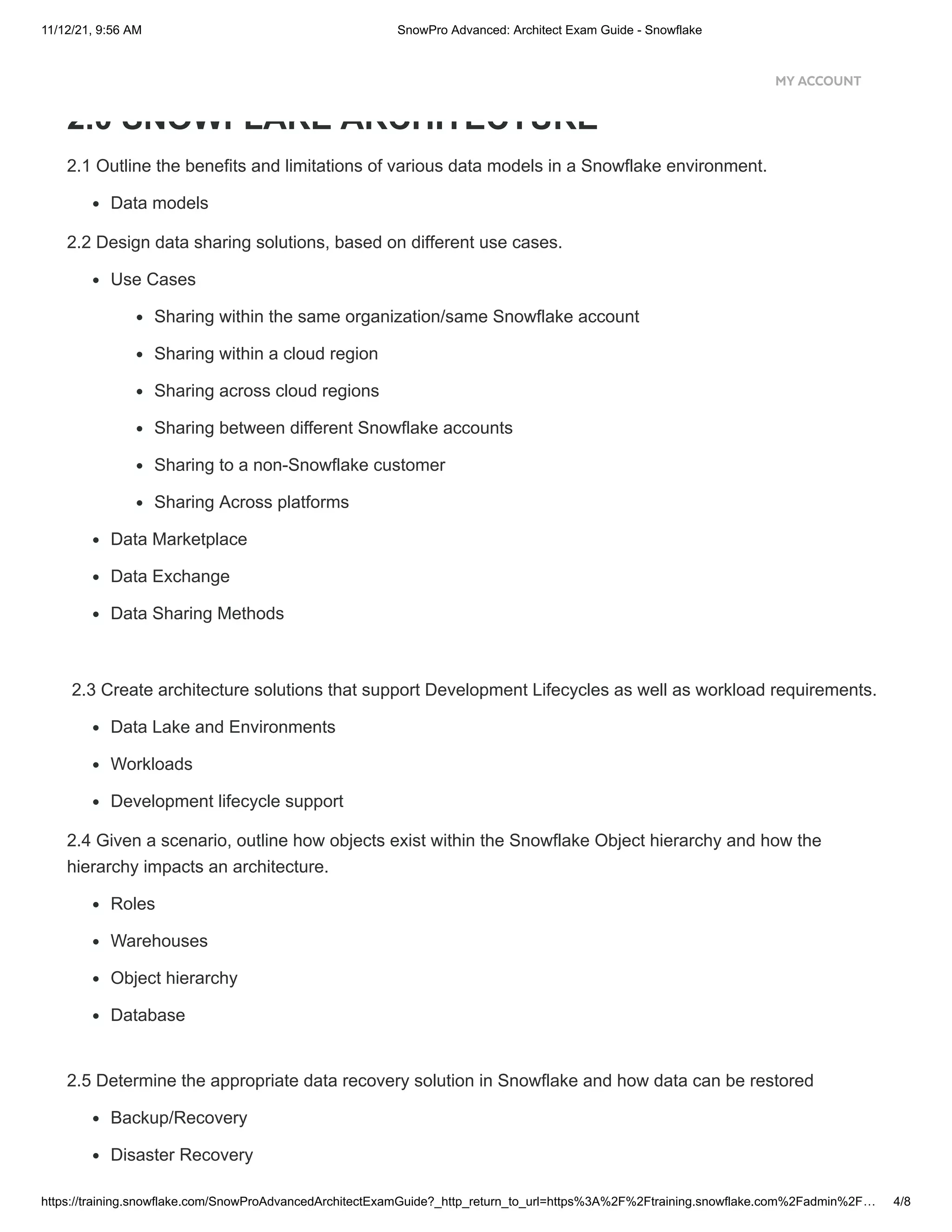 Snow pro advanced architect exam guide - snowflake | PDF