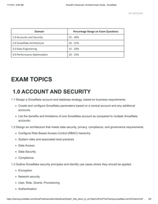 Snow pro advanced architect exam guide - snowflake | PDF