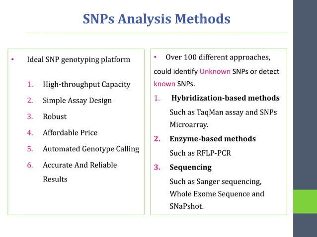 SNPs analysis methods | PPTX