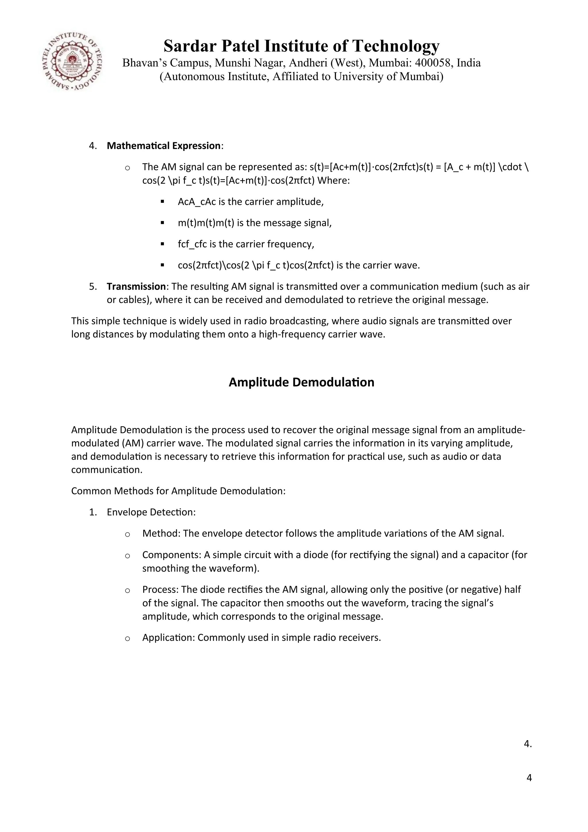 Am Modulation And Demodulation Using Matlab Docx
