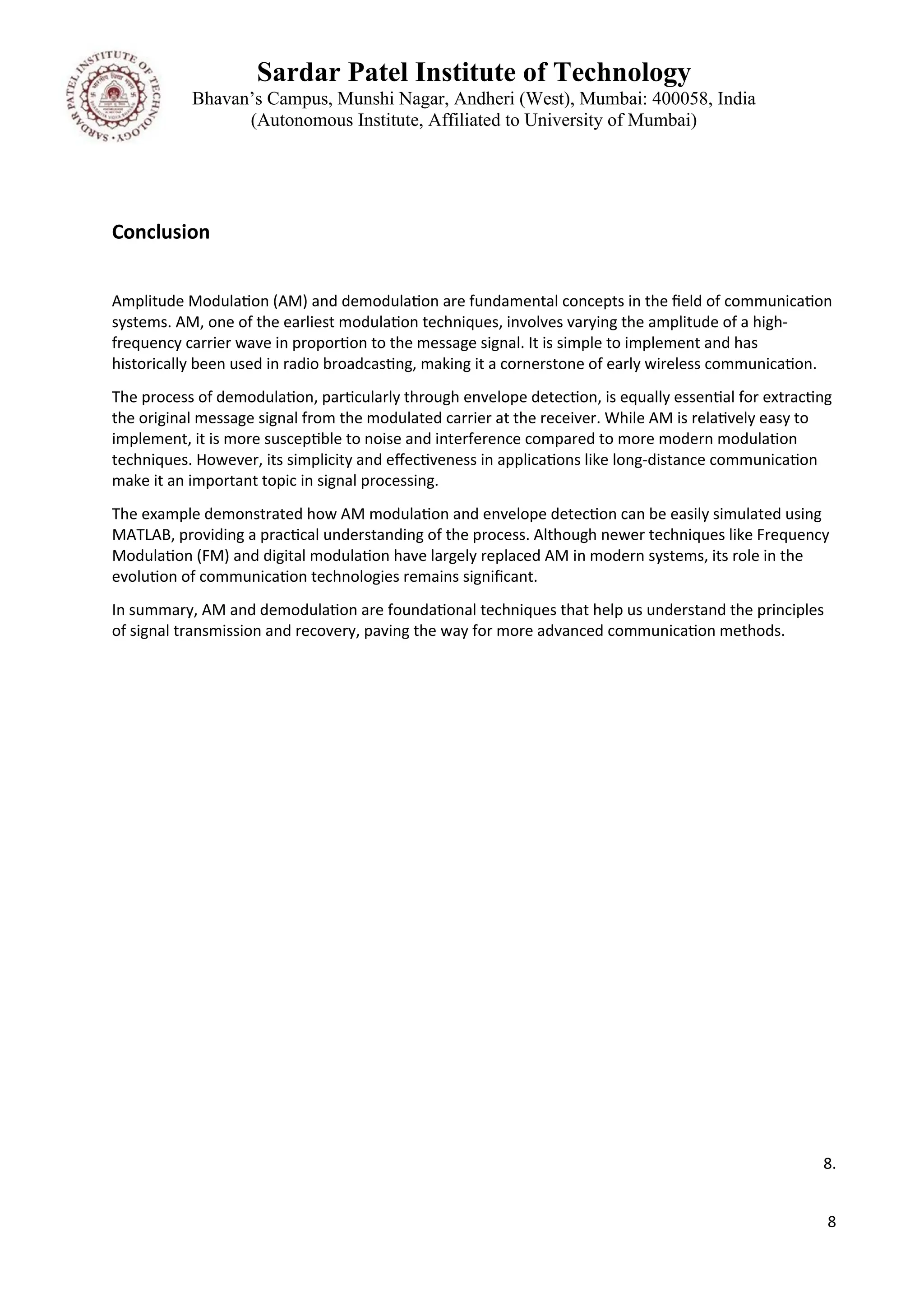Am Modulation And Demodulation Using Matlab Docx