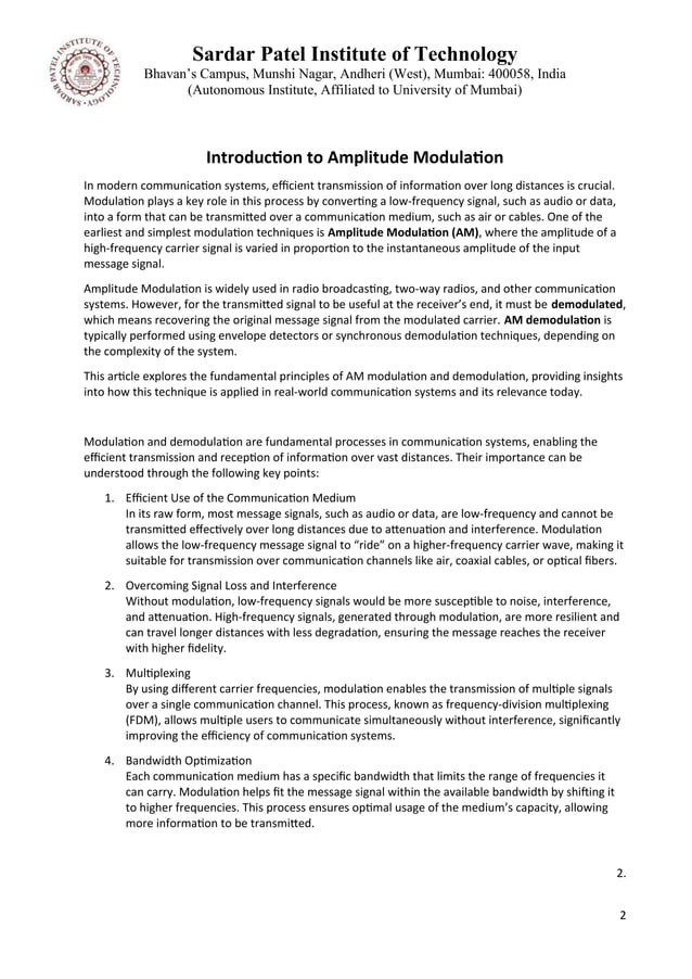 Am Modulation And Demodulation Using Matlab Docx