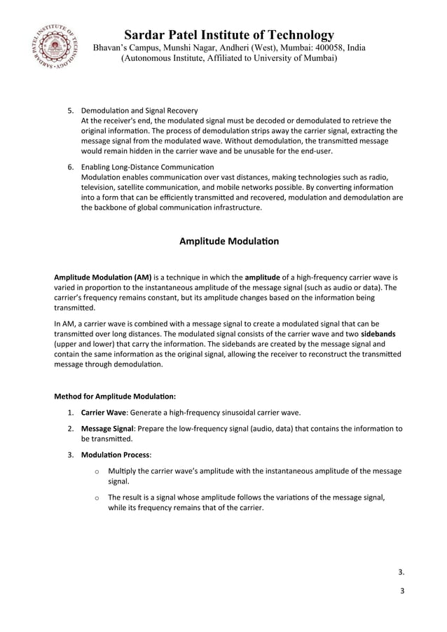 Am Modulation And Demodulation Using Matlabdocx