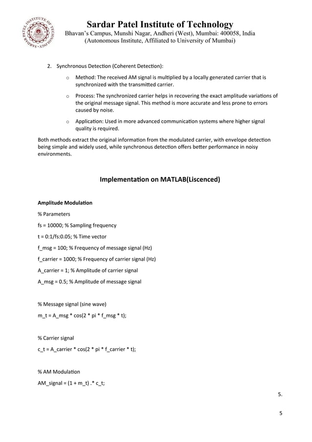 Am Modulation And Demodulation Using Matlab Docx