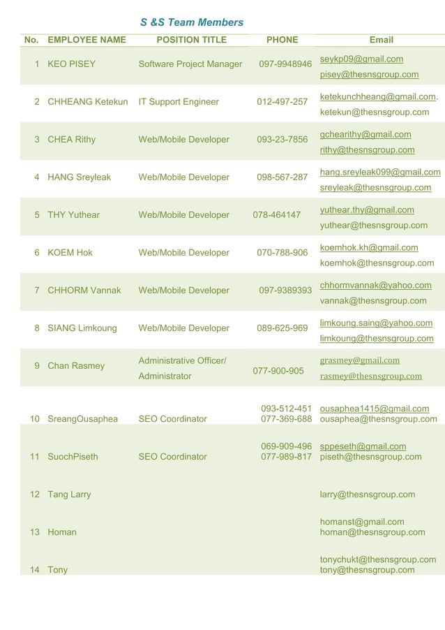 Sns team members | PDF