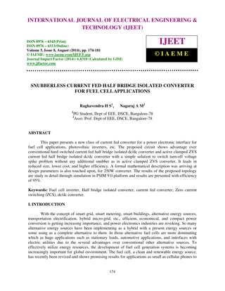 Snubberless current fed half bridge isolated converter for fuel cell ...