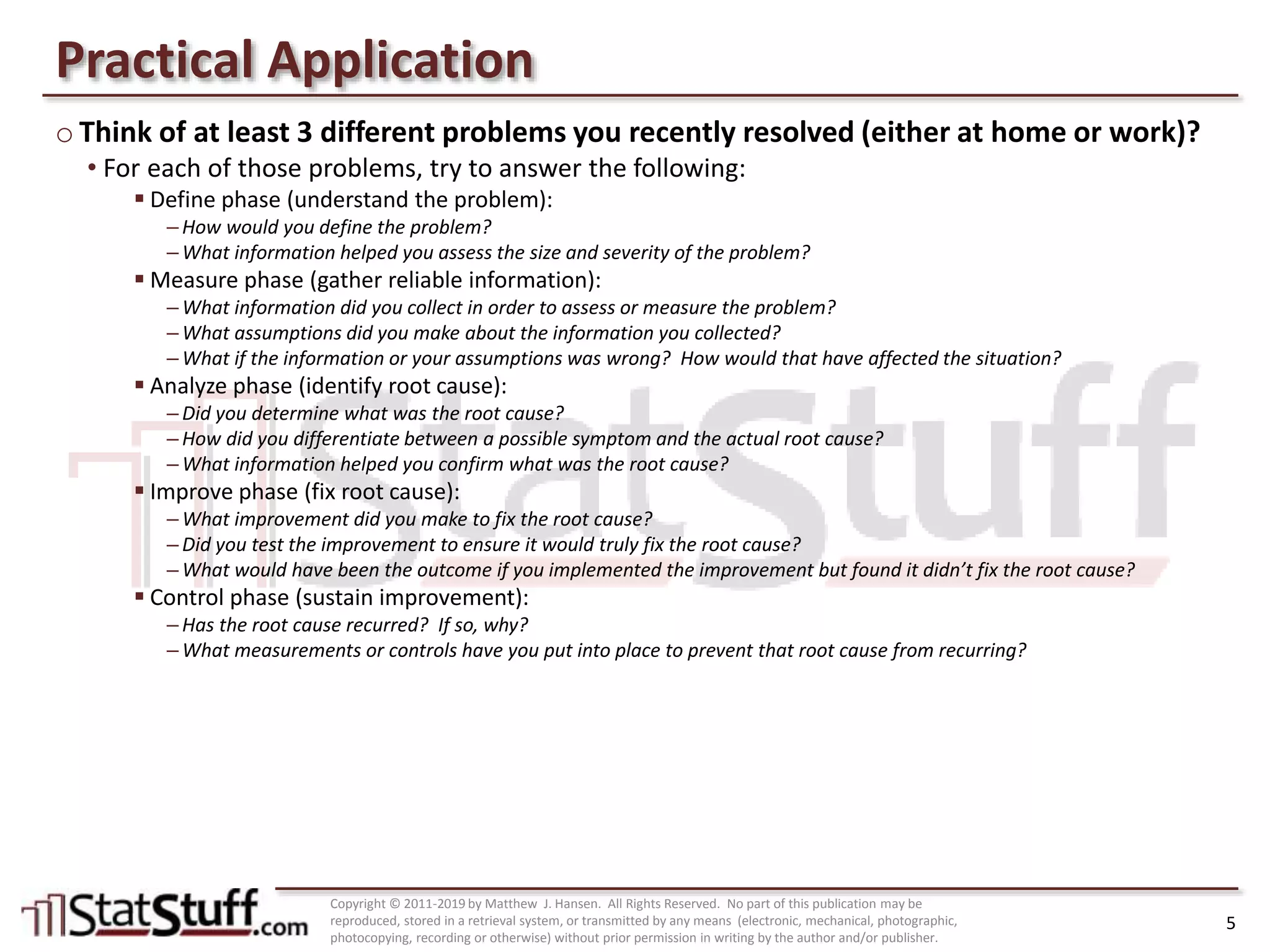 Problem Resolution Using DMAIC with Matt Hansen at StatStuff | PPT
