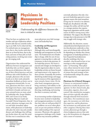 Dye - Physicians in Management vs. Leadership Positions | PDF
