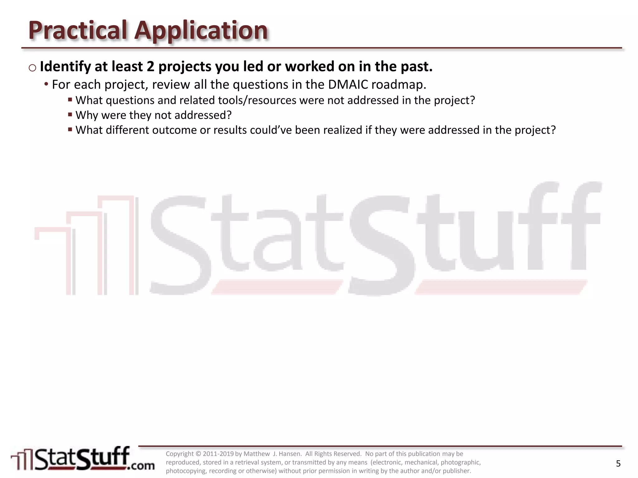 The DMAIC Roadmap (Levels 1 & 2) with Matt Hansen at StatStuff | PPT