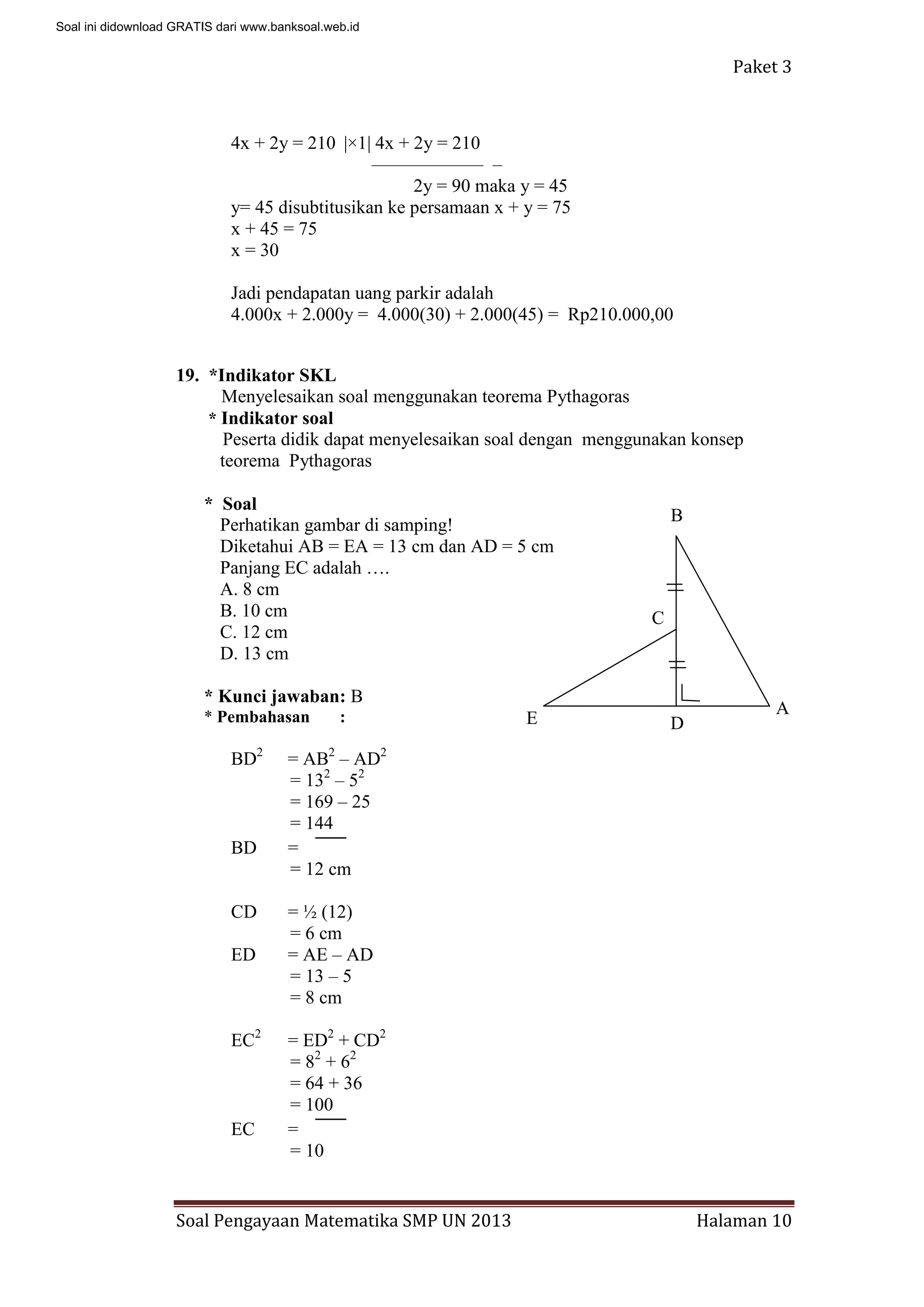 Soal dan pembahasan ujian nasional matematika Smp | PDF