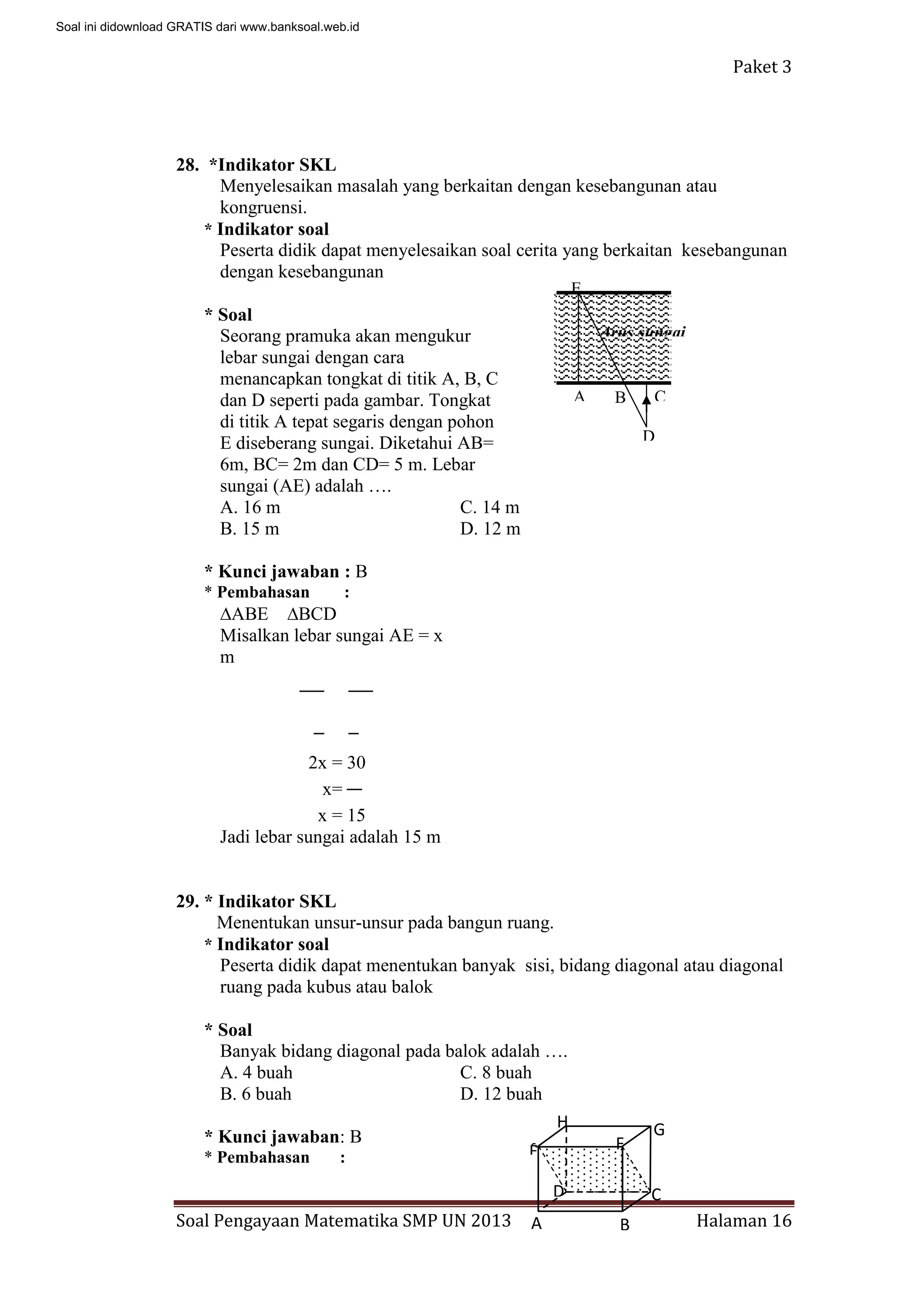 Soal dan pembahasan ujian nasional matematika Smp | PDF
