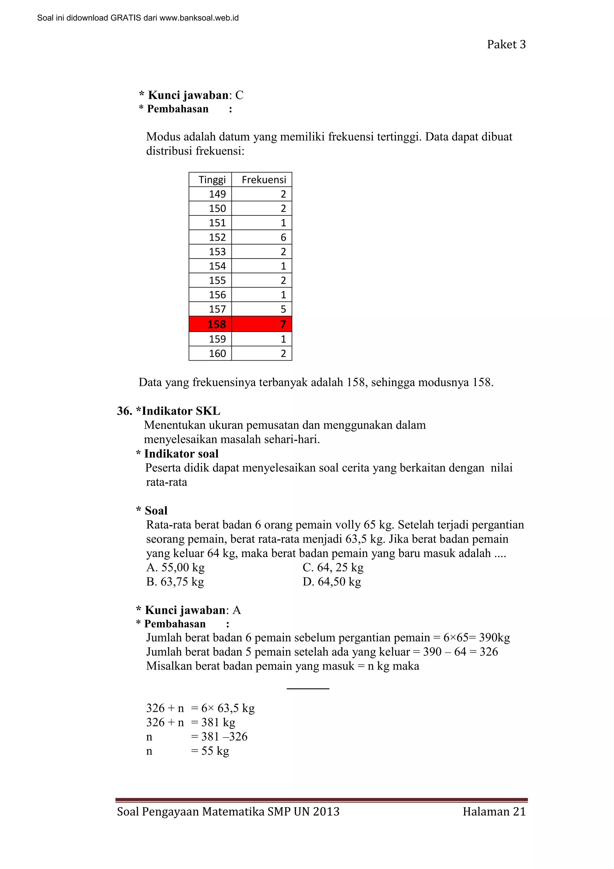 Soal dan pembahasan ujian nasional matematika Smp | PDF