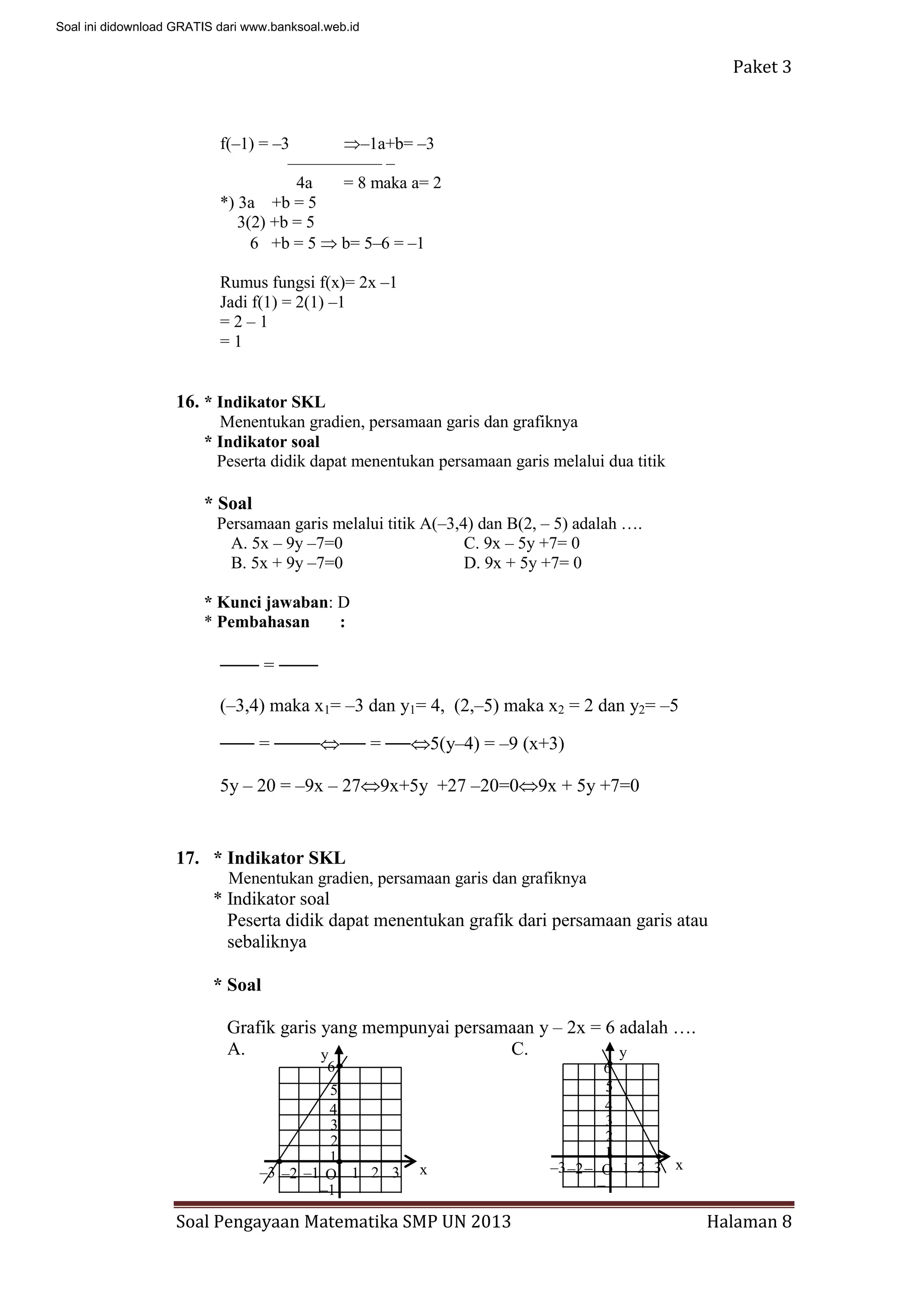 Soal dan pembahasan ujian nasional matematika Smp | PDF