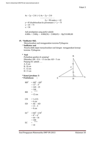 Soal dan pembahasan ujian nasional matematika Smp | PDF