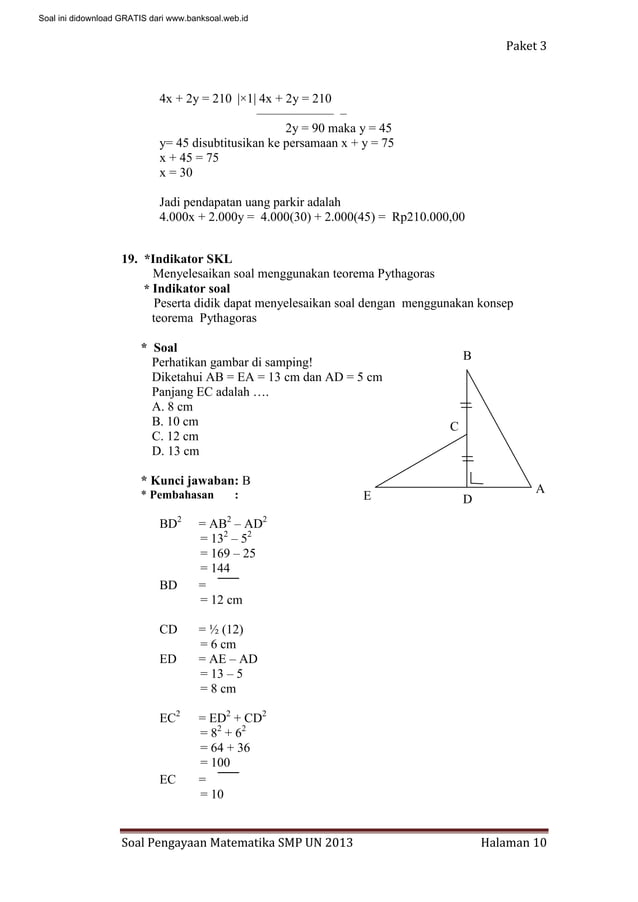 Soal dan pembahasan ujian nasional matematika Smp | PDF