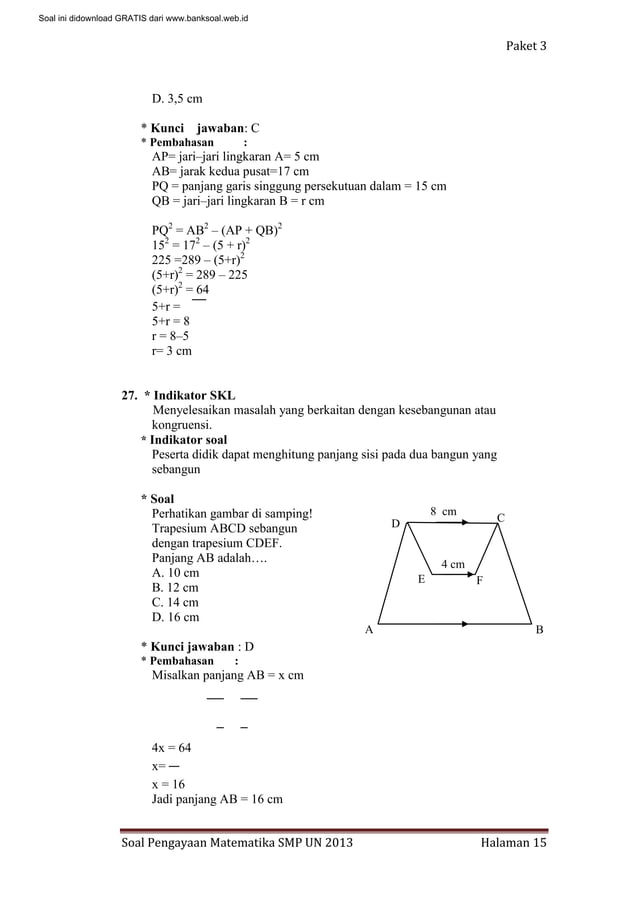 Soal dan pembahasan ujian nasional matematika Smp | PDF