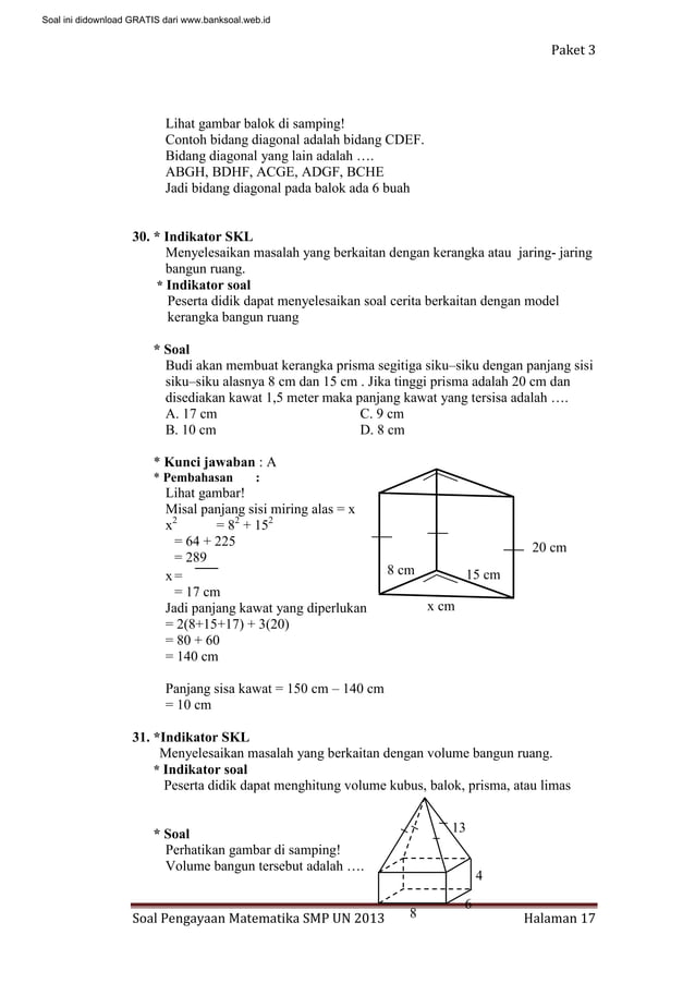 Soal dan pembahasan ujian nasional matematika Smp | PDF
