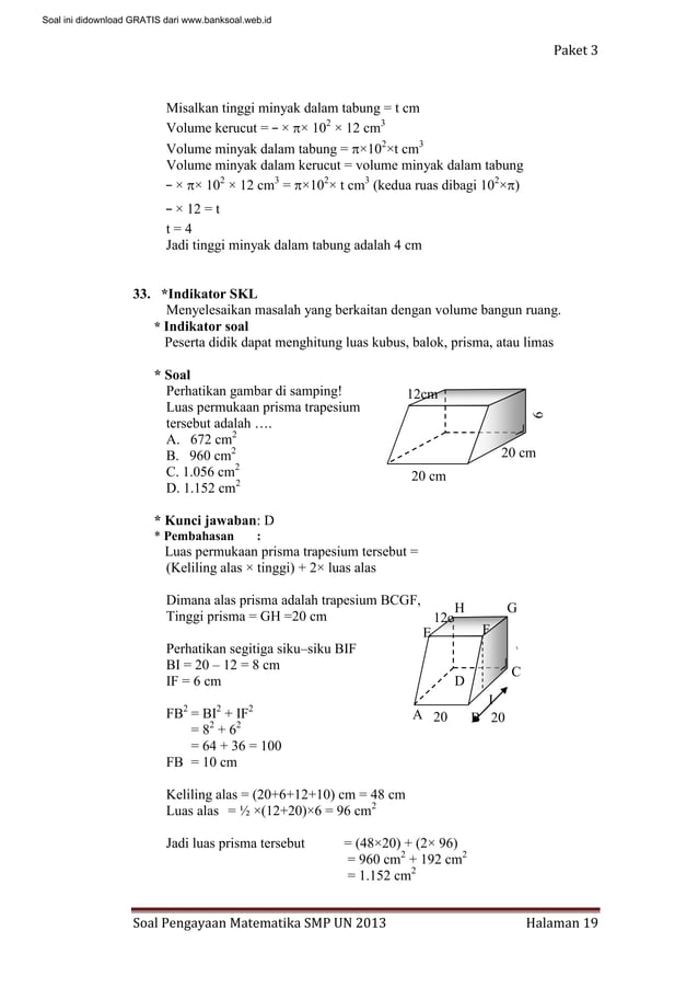 Soal dan pembahasan ujian nasional matematika Smp | PDF