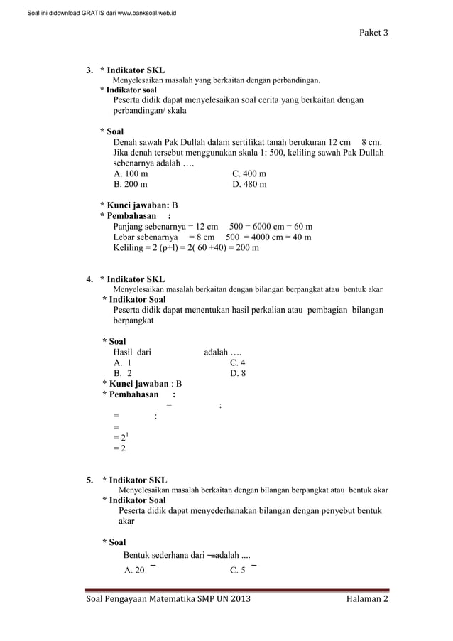 Soal dan pembahasan ujian nasional matematika Smp | PDF