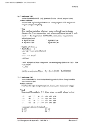 Soal dan pembahasan ujian nasional matematika Smp | PDF