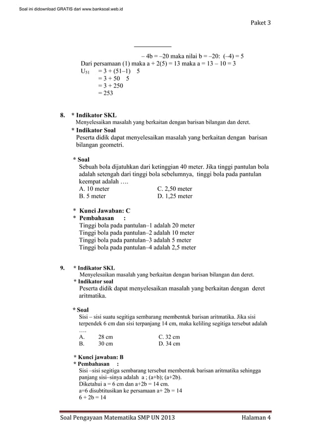 Soal dan pembahasan ujian nasional matematika Smp | PDF