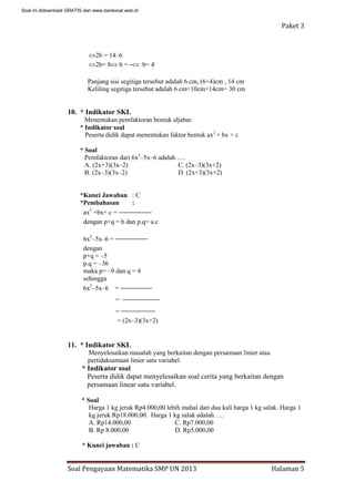 Soal dan pembahasan ujian nasional matematika Smp | PDF