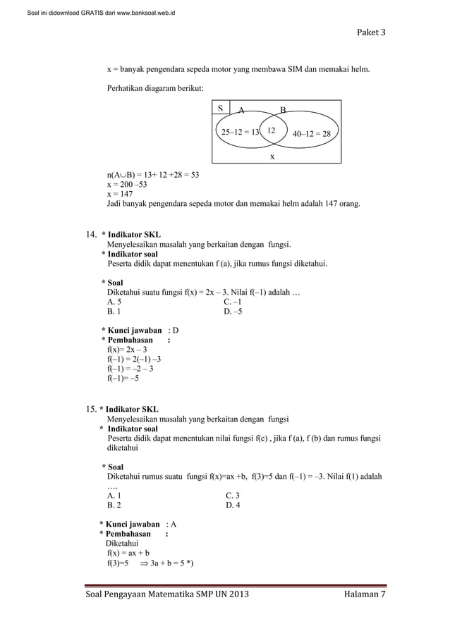 Soal dan pembahasan ujian nasional matematika Smp | PDF