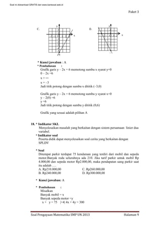 Soal dan pembahasan ujian nasional matematika Smp | PDF