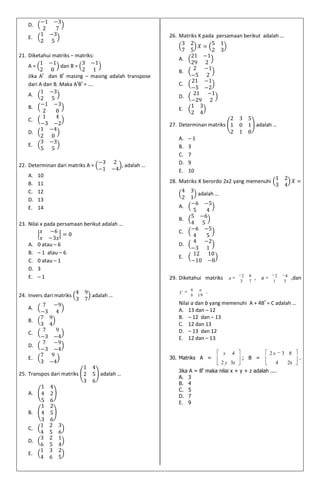 Soal ujian sekolah matematika xii ipa semester ganjil | DOCX