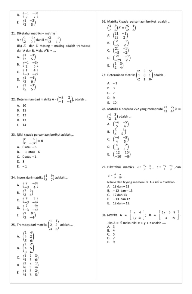 Soal ujian sekolah matematika xii ipa semester ganjil | PDF